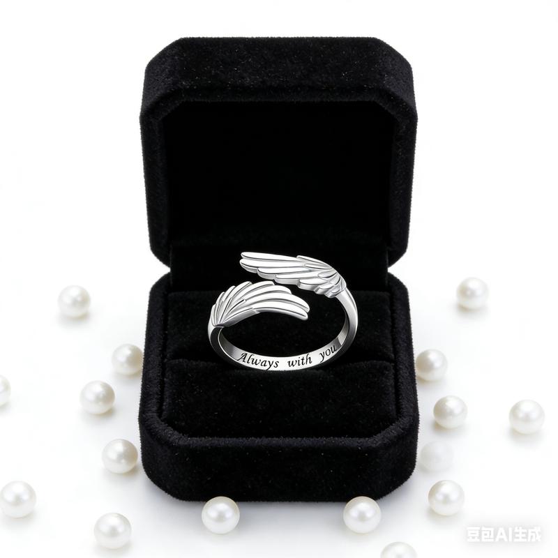 Angel Wings Open Ring Always With You, Adjustable Memorial Gift ...