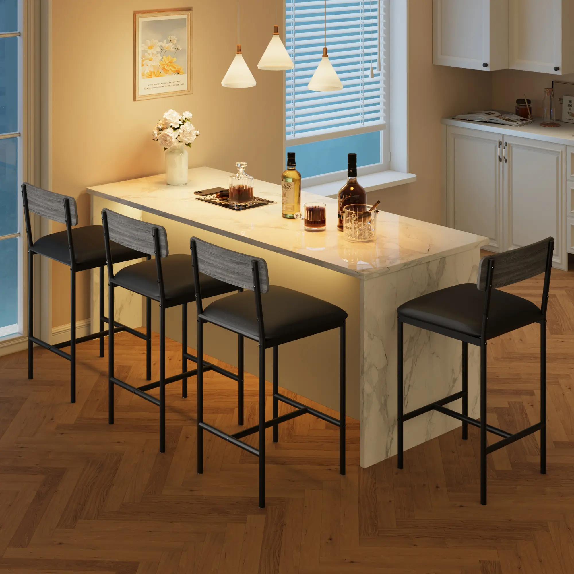 Bar Stools Set of 2 – Upholstered Counter Height with Backrest ...