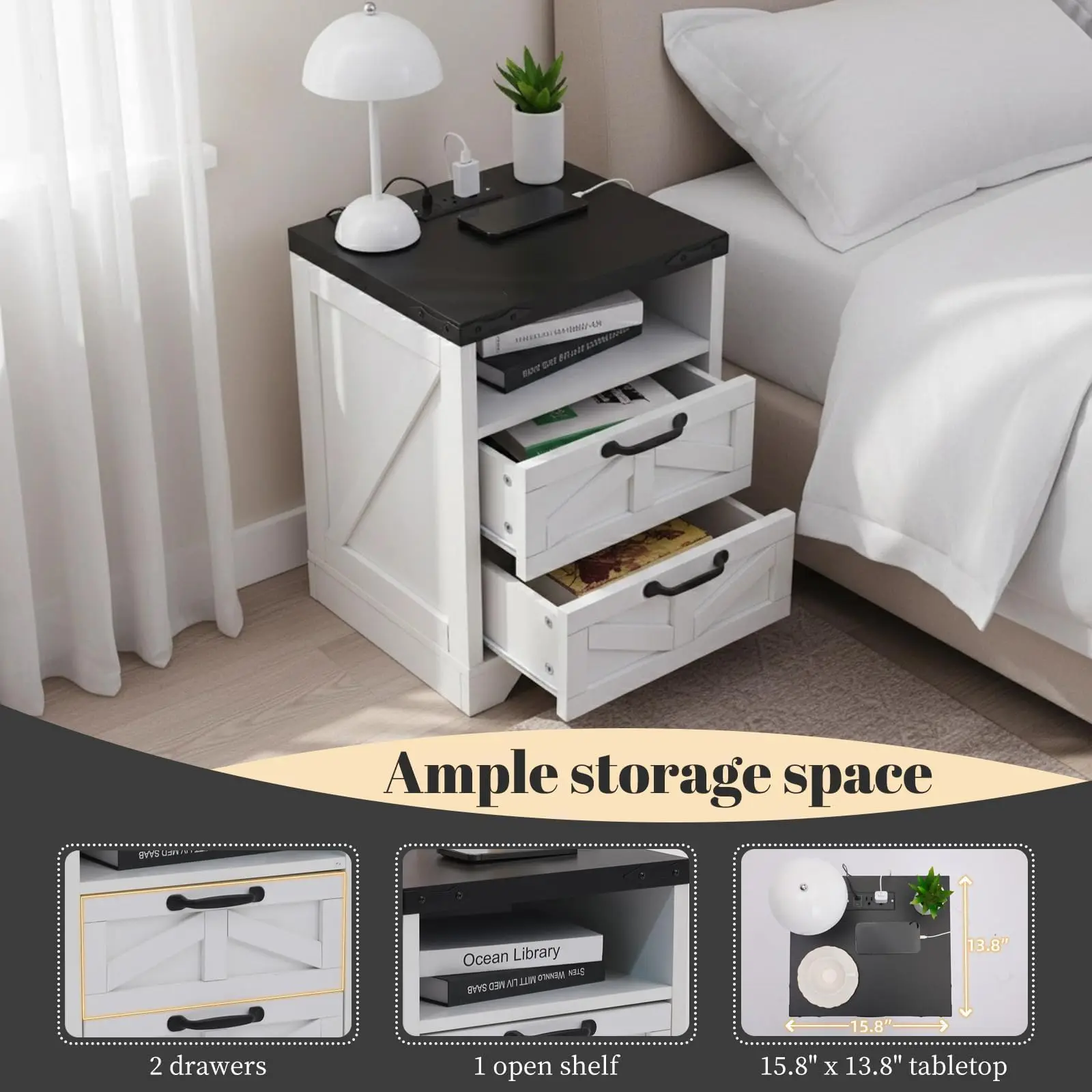 Garvee Industrial Nightstand with Fast Charging Station & 2 AC Outlets ...