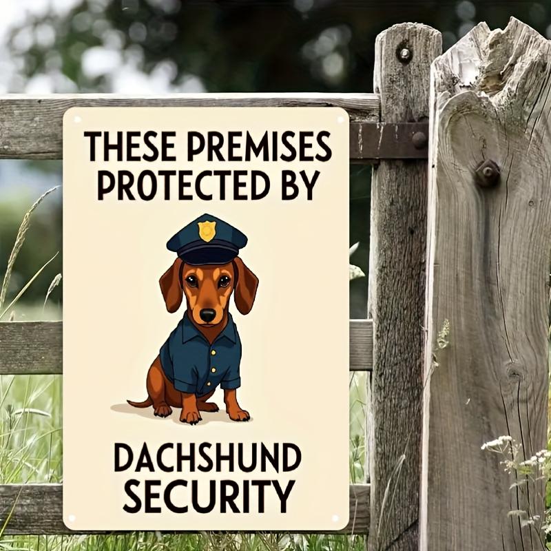 2D Flat, Dachshund Security Sign - Retro Aluminum Wall Decor with ...