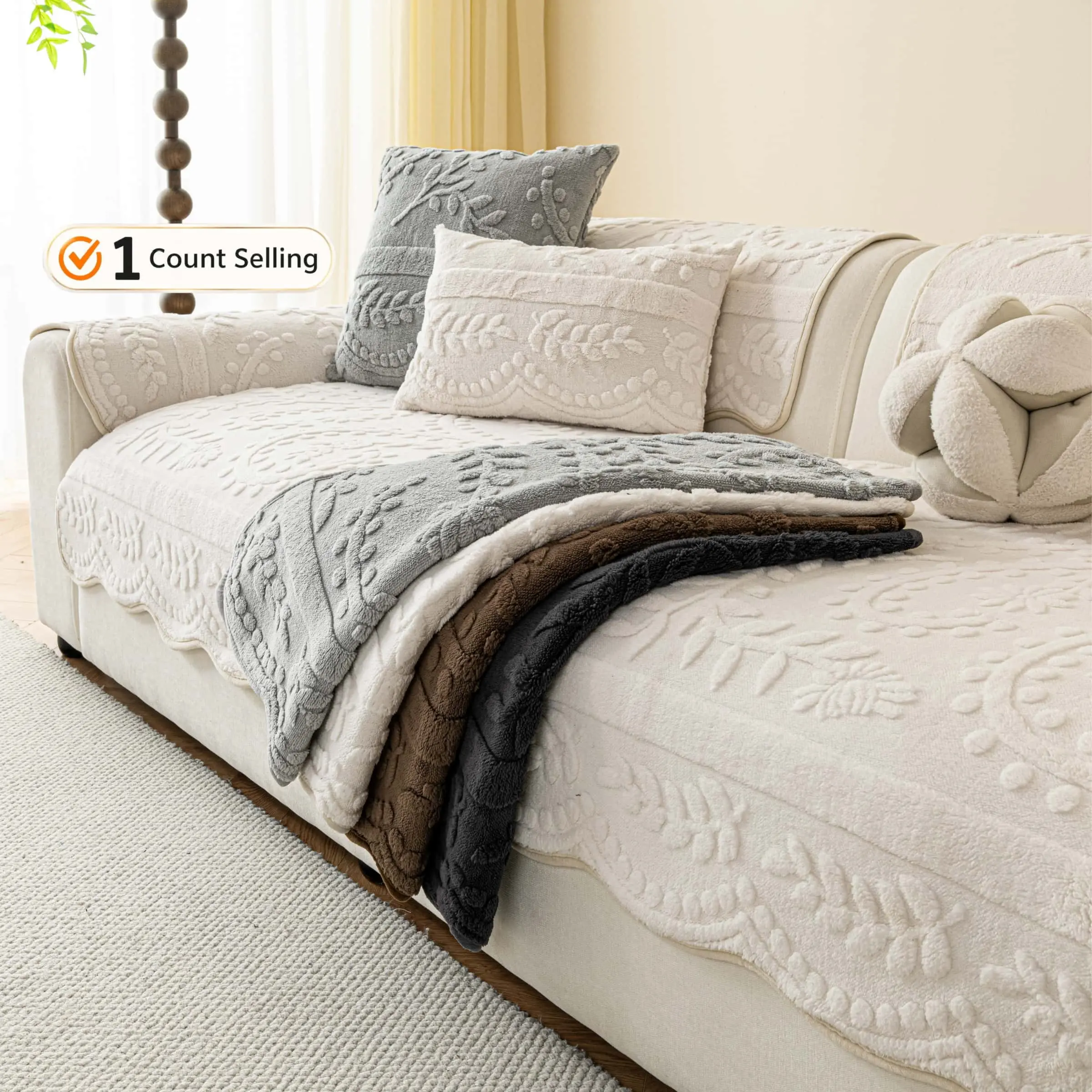 Soft Plush Sofa Cover, Pet Friendly Non Slip Couch Cover, Sofa ...