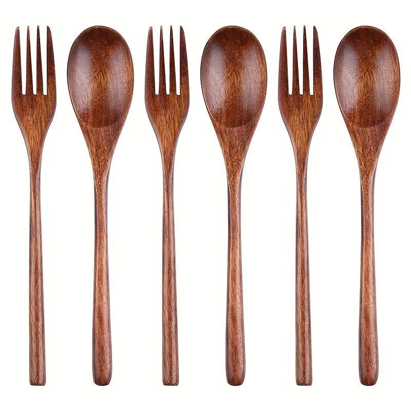 Wooden Tableware Set, 6pcs/set Wooden Spoon & Fork, Kitchen Flatware ...