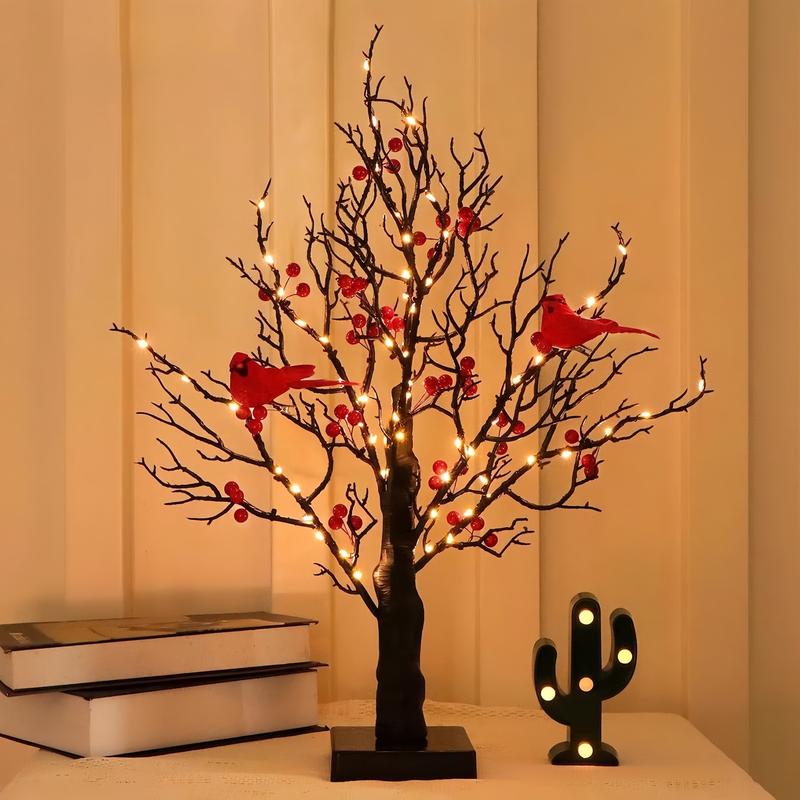 1/2 Piece Set of Vintage Glowing Tree with Cardinals, Berries, Holiday ...