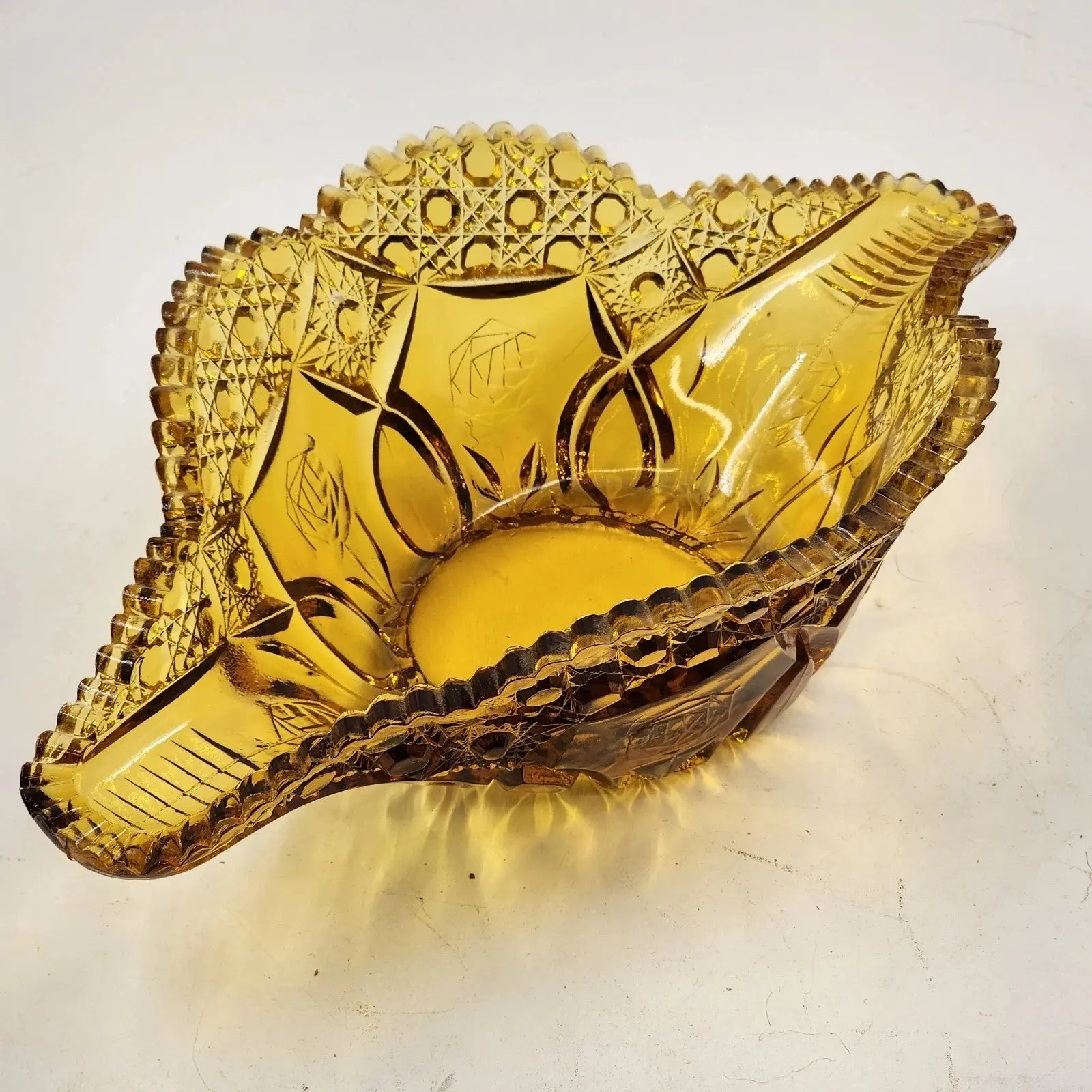 Kemple Amber Glass Napoleon Hat Banana Bowl 14.25" Wheatonware Console ...