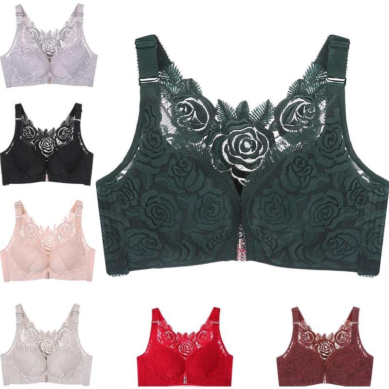 Floral Secrets Comfort Rose Bra, Front Closure Lace Comfy No Wire Bras ...
