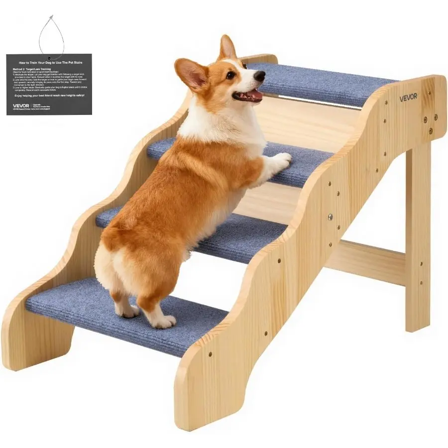 VEVOR Wood Pet Stairs, 2 - Step Dog Stairs for Beds, Sofa Cars, 110lbs ...