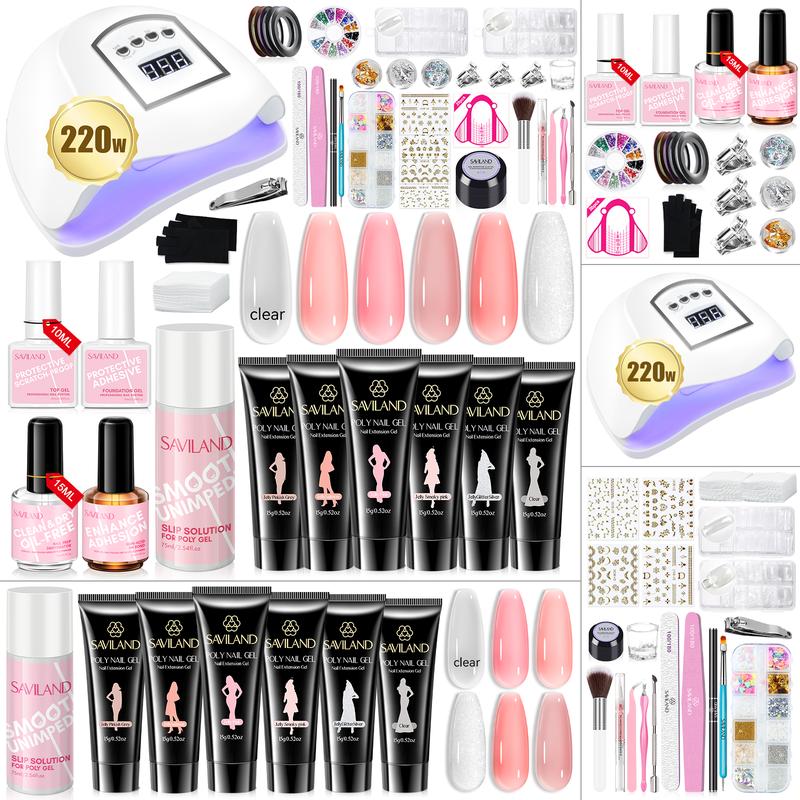 Saviland Poly Gel Nail Kit with 220W U V Light-6Colors All in one Poly ...