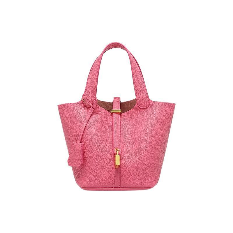 designer bags Leather Bucket Bag for Women | Lockable Lychee-Textured ...