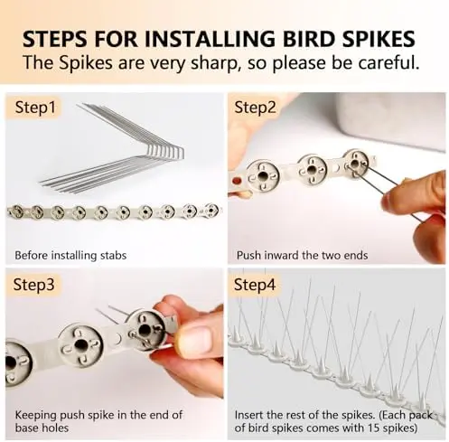 Bird Spikes, 16 Packs Pigeon Deterrent, Stainless Steel Bird Spikes ...