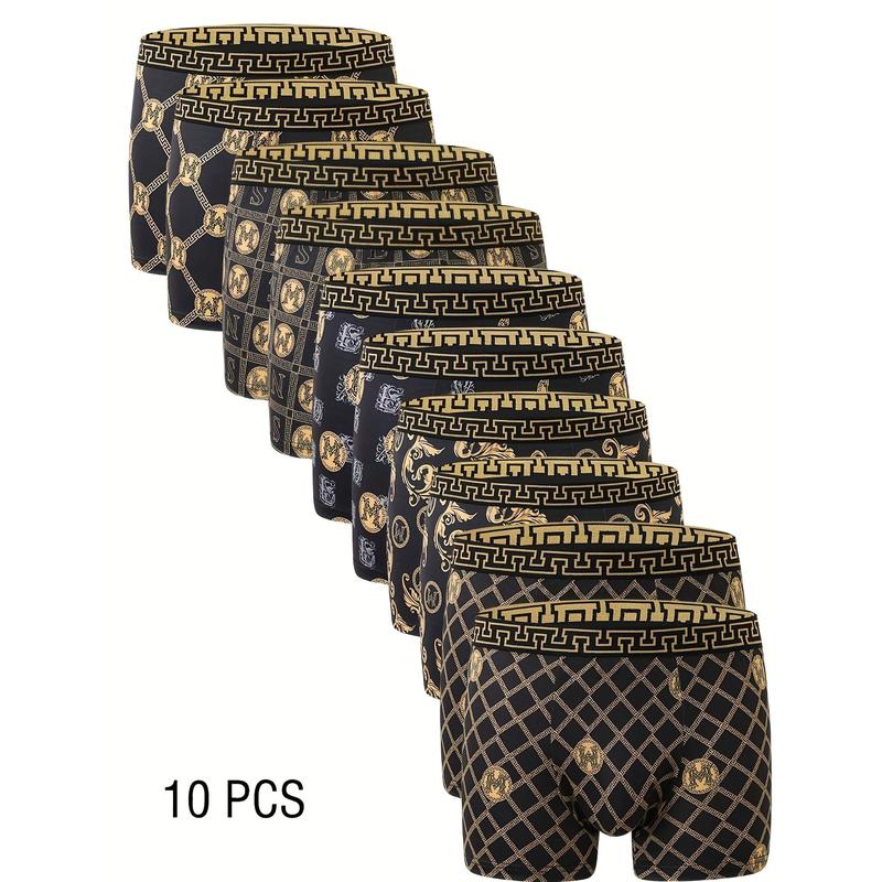 10-Pack Men's Boxer Briefs, Black and Gold Print, High Elastic ...