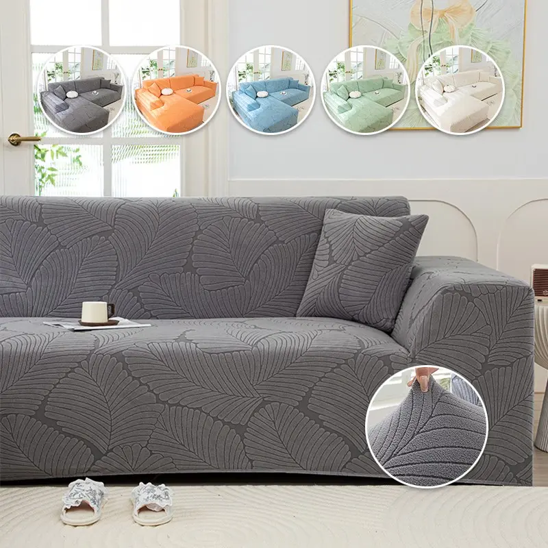 Leaf Pattern Sofa Cover Artistic Pet-Friendly Elastic Sofa Protector ...