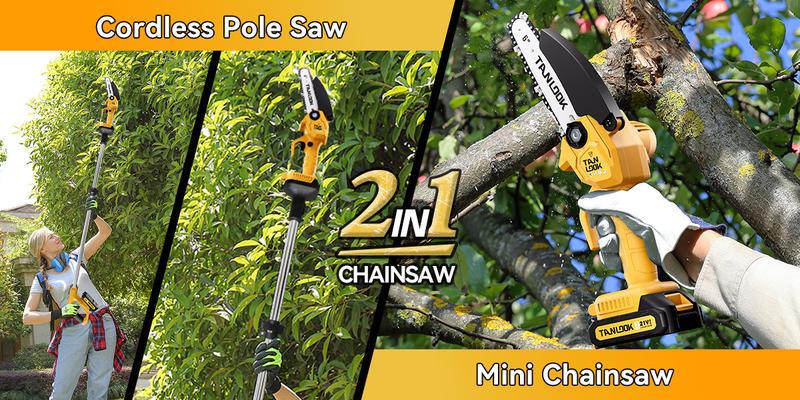Cordless 2-in-1 Pole Saw, 6-Inch Brushless Mini Chainsaw with Pole ...