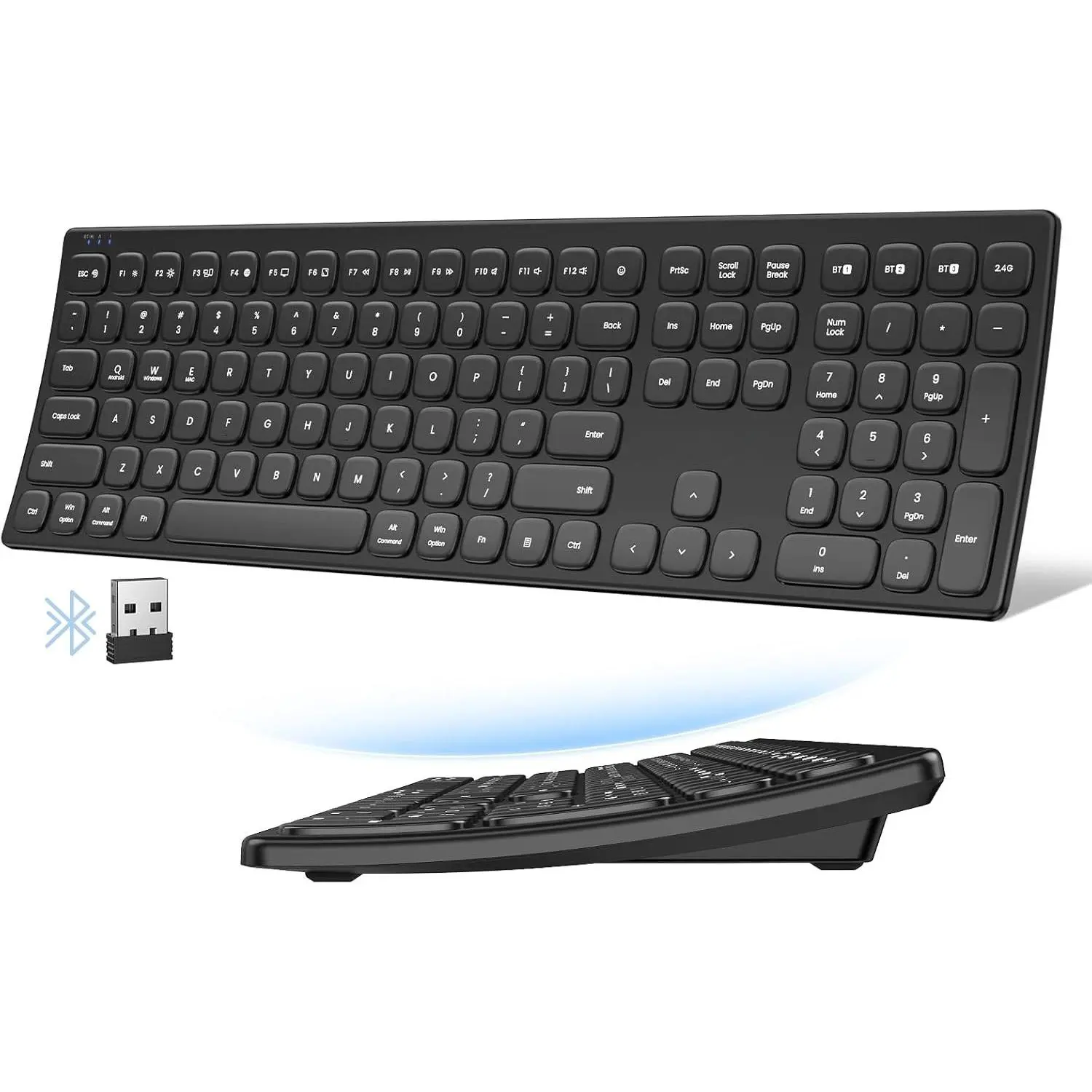 Rechargeable Keyboard, Multi Device Free Switching (BT5.0+2.4G+Wired ...