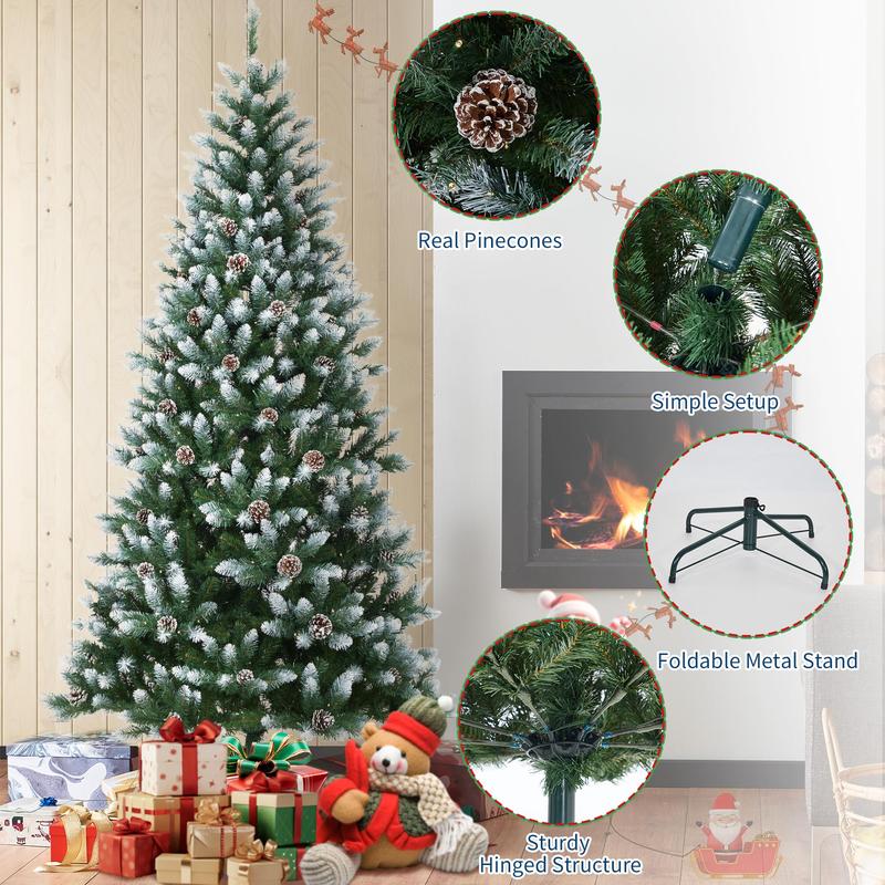 9FT Christmas Tree, 500 Realistic Branch Tips, Pre-Lit with 200 LED ...