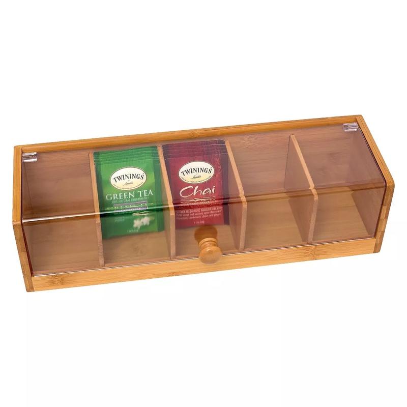 Bamboo & Acrylic 5-Section Tea Box Use as a keepsake, jewelry box, or ...