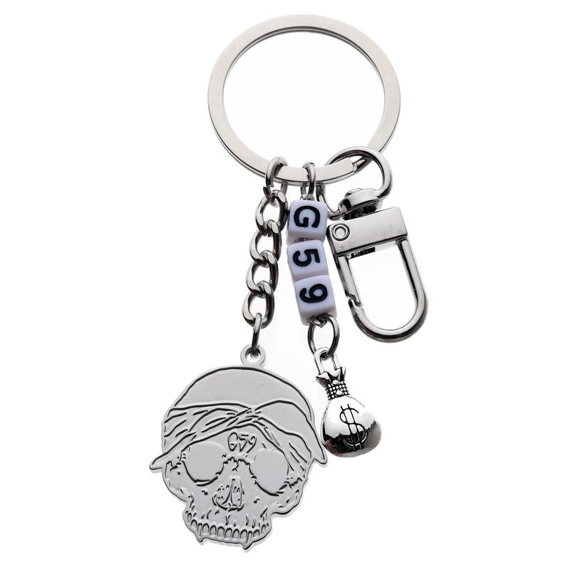 Stainless Steel Skull Keychain with Beads & Money Bag Charm – Gothic ...