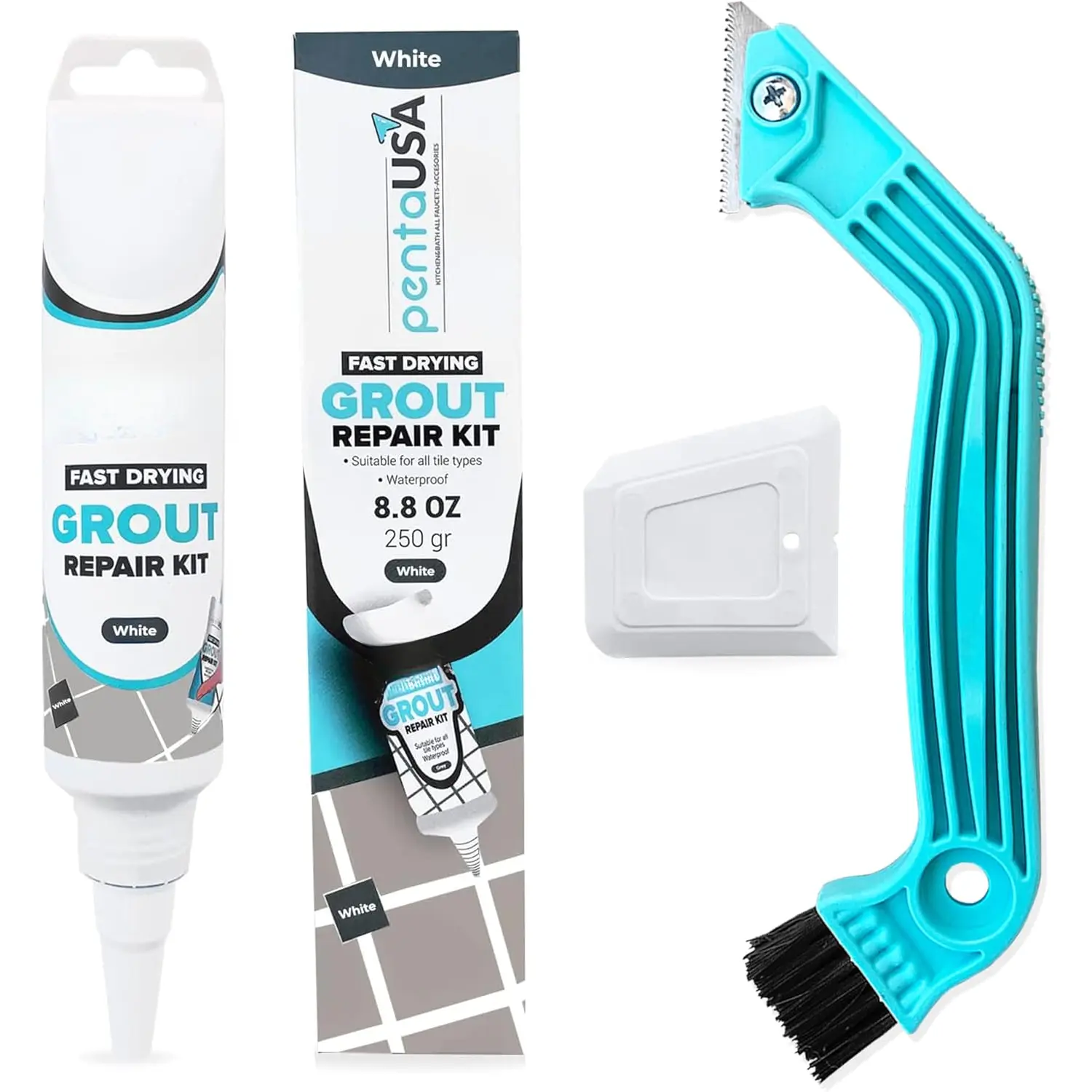 Penta White Grout Filler and Grout Bundle Set - 8.8 oz Fast Drying ...