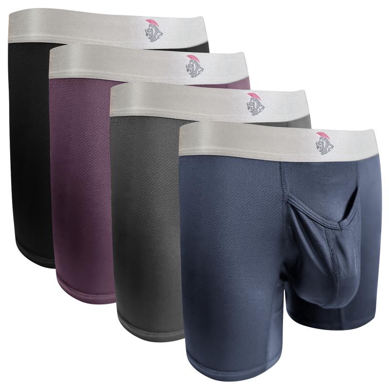 Nylon Mesh 7in Boxer Briefs V Fly 4pk Black/Denim/Gunmetal/Wineberry ...