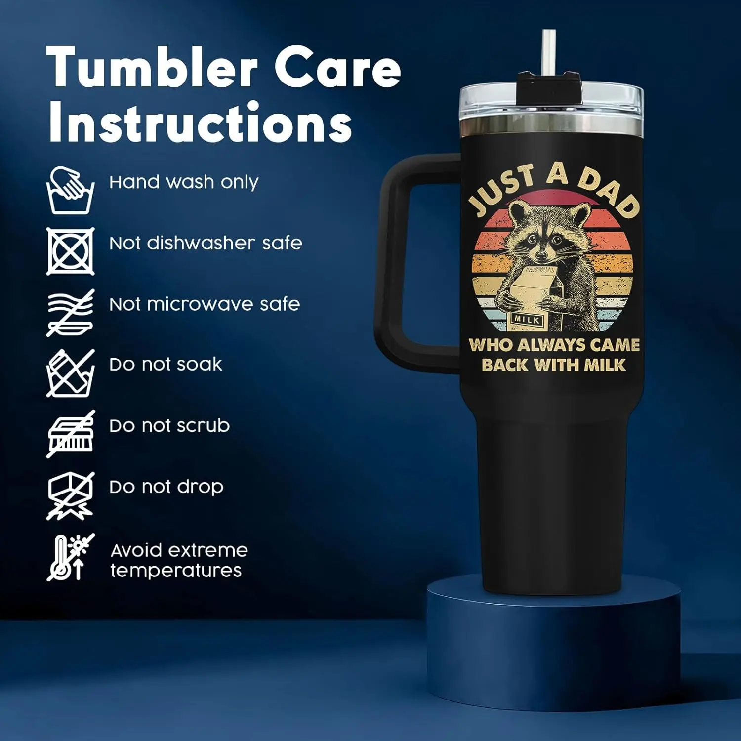 Funny Raccoon Pattern 40oz Tumbler with Handle, Just A Dad Who Came ...