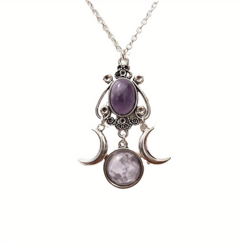 Triple Moon Goddess Amethyst Pendant Necklace - Unique Bohemian Ladies ...