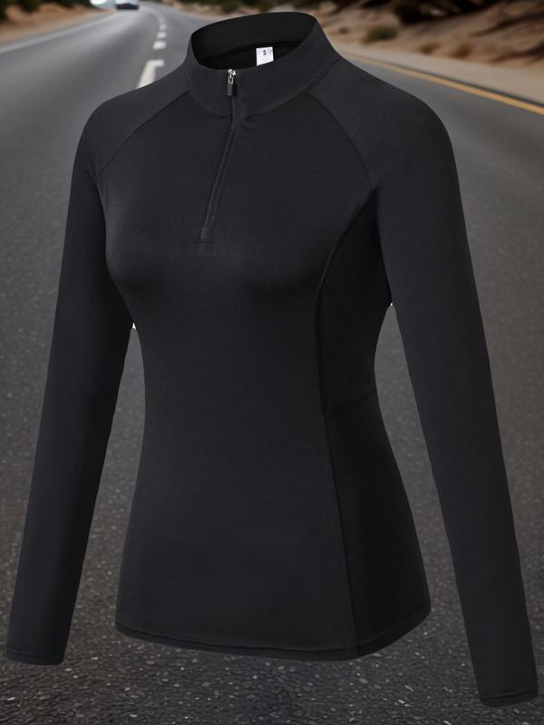 Sporty Women's Zip Up Half Placket Sports Tee, Sports Raglan Sleeve ...