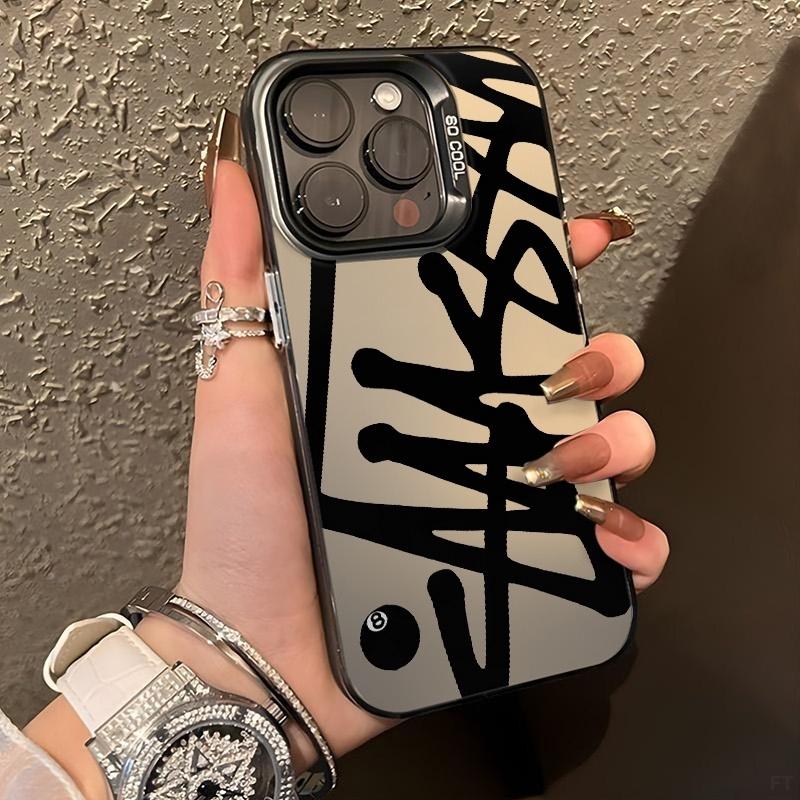 Trendy Black English Graffiti Pattern Case for iPhone 17 16/15/14/13/12 ...