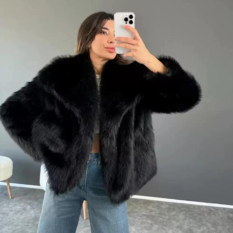 Faux Fur Coat For Women Oversized Notched Lapel Jacket Ins Fashion ...