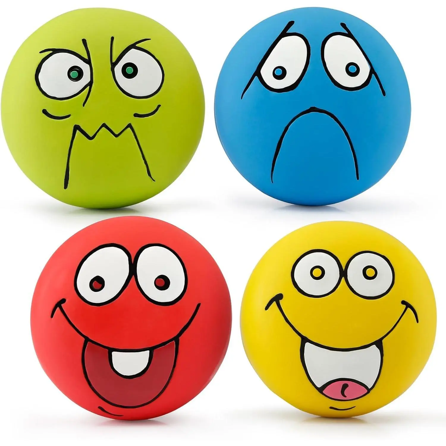 4 Pack 2.8" Smiley Face Squeaky Dog Toys Soft Dog Balls Latex Rubber ...