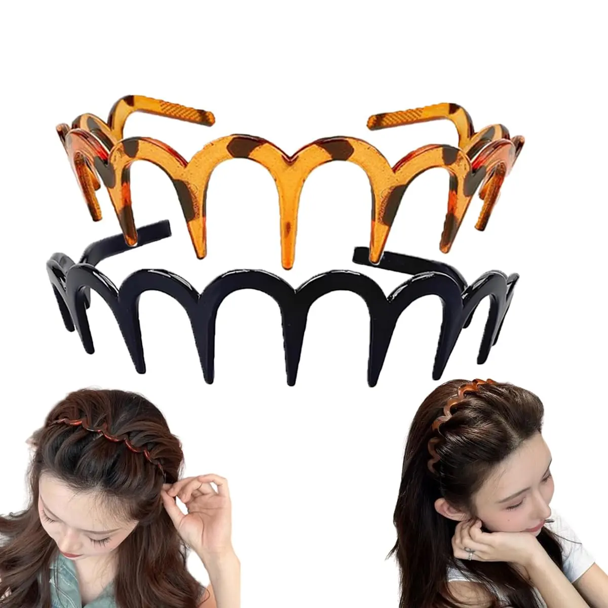 Zig Zag Wavy Hair Hoops, Flexible Plastic Tooth Headband Set for Women ...