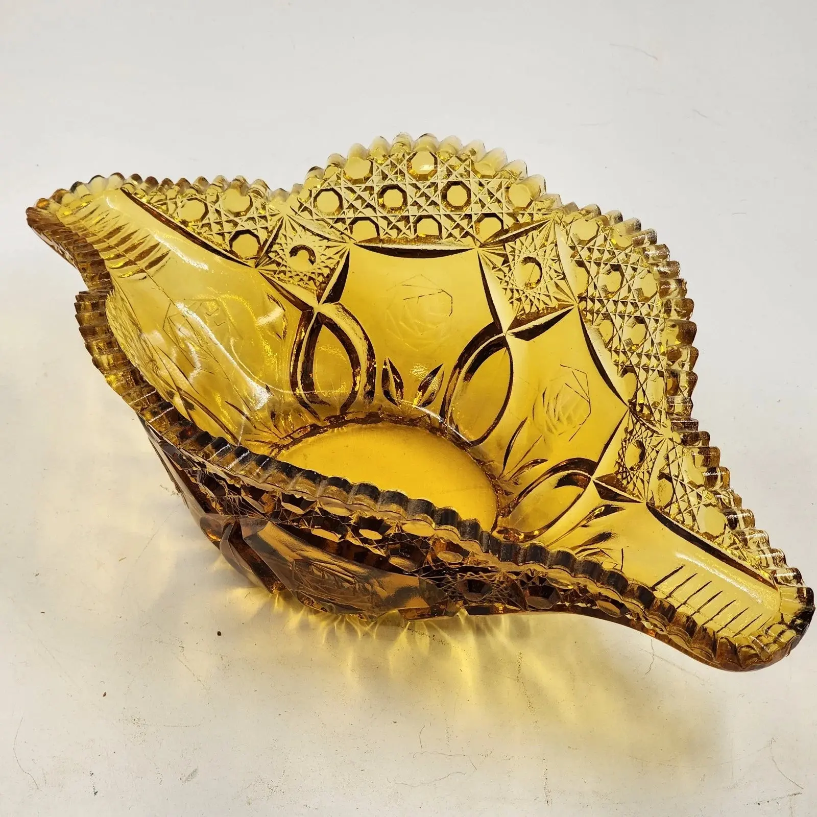 Kemple Amber Glass Napoleon Hat Banana Bowl 14.25" Wheatonware Console ...