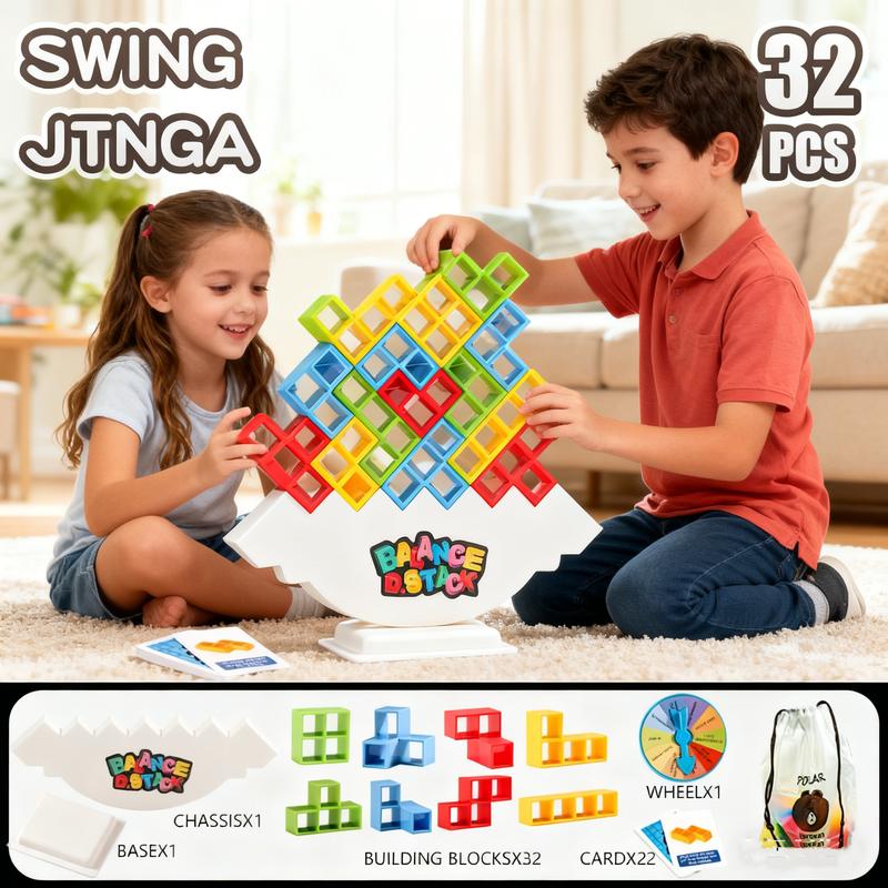 32 PCS Balance Board Games & Tower Stack Set for Kids & Adults, Balance ...