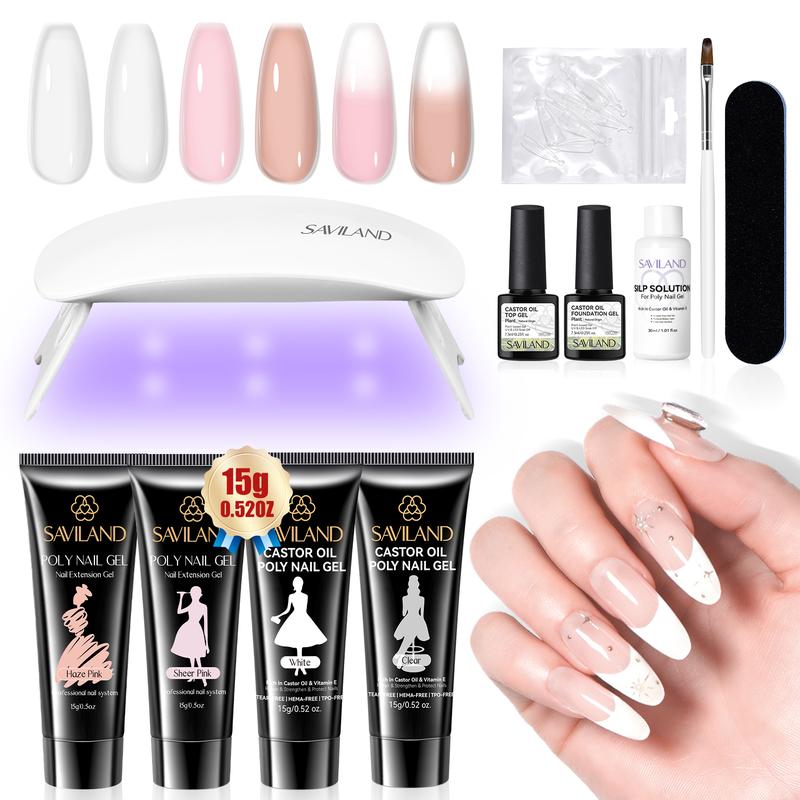 SAVILAND Poly Gel Nail Kit - 4 Natural Clear Colors with UV Lamp, Slip ...