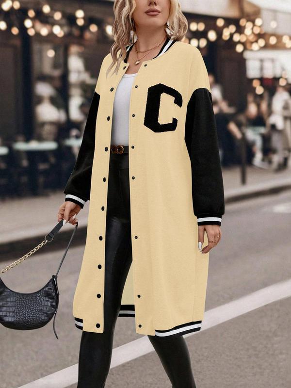 Plus Colorblock Letter Print Button Front Drop Shoulder Midi Varsity ...