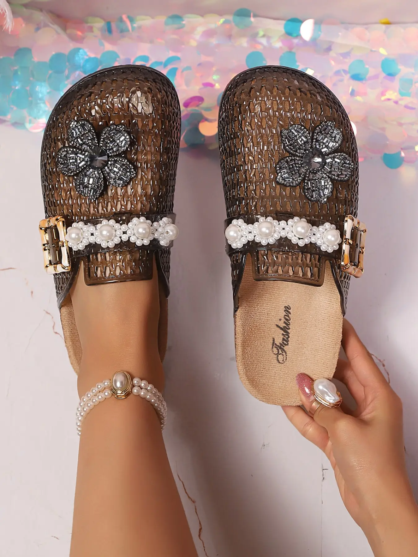 Women's Transparent Jelly Half Slipper, Metal Buckle Design, Thin Upper ...