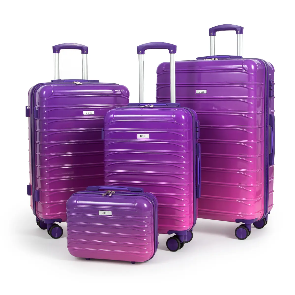 UUH 4-Piece Gradient Luggage Set – Durable PC+ABS Hardshell Suitcases ...