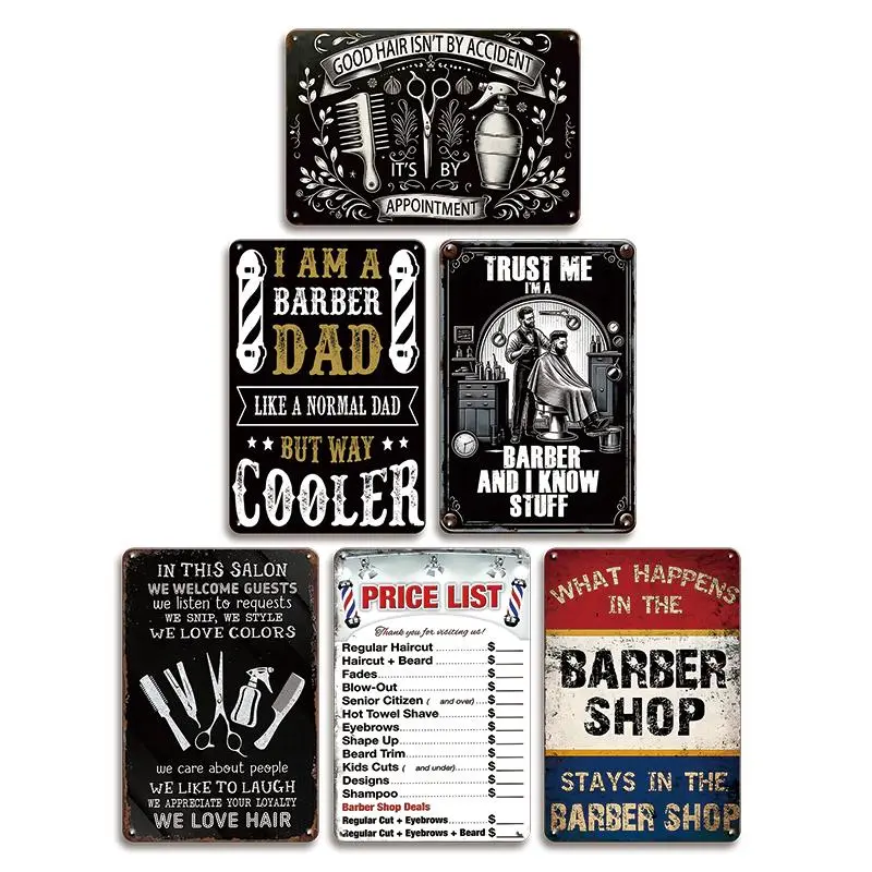 Barber Shop Themed Retro Tin Sign, 6 Counts/set Vintage Wall Art Decor ...