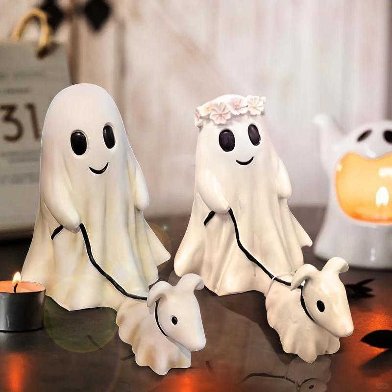 Halloween Ghost Statue with Ghost Dog, Spooky Décor for Halloween ...