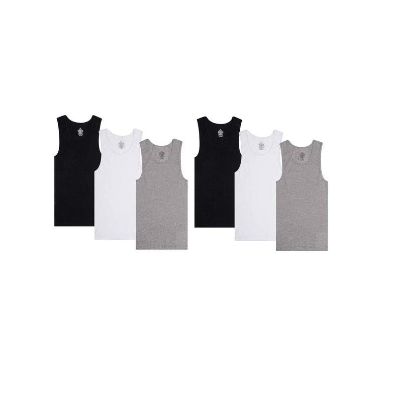 6 Pack Men's Cotton Wife Beater A-Shirts Undershirt Plain Ribbed ...