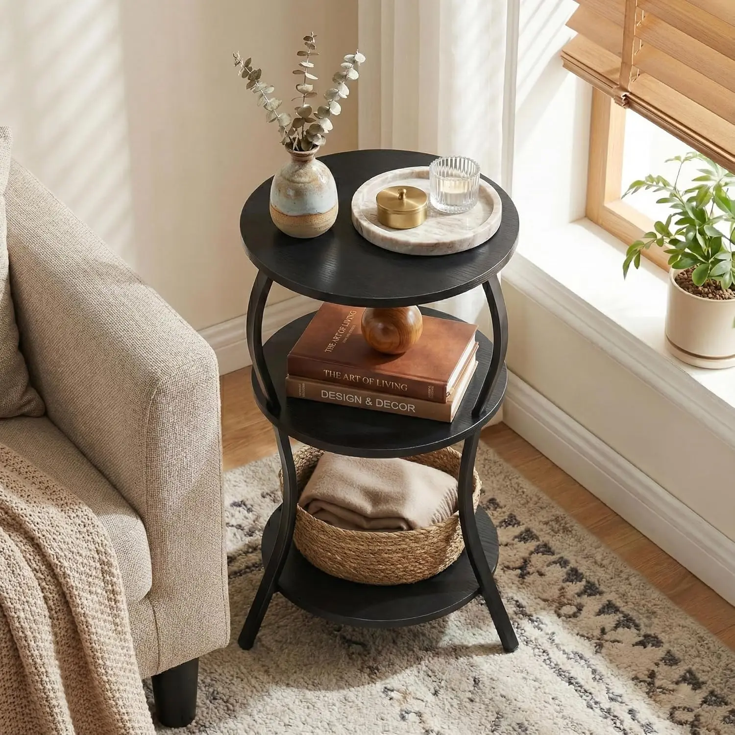 Zexvida Vintage Small Round Side Table, 3-Tier Slim Waist Circular End ...