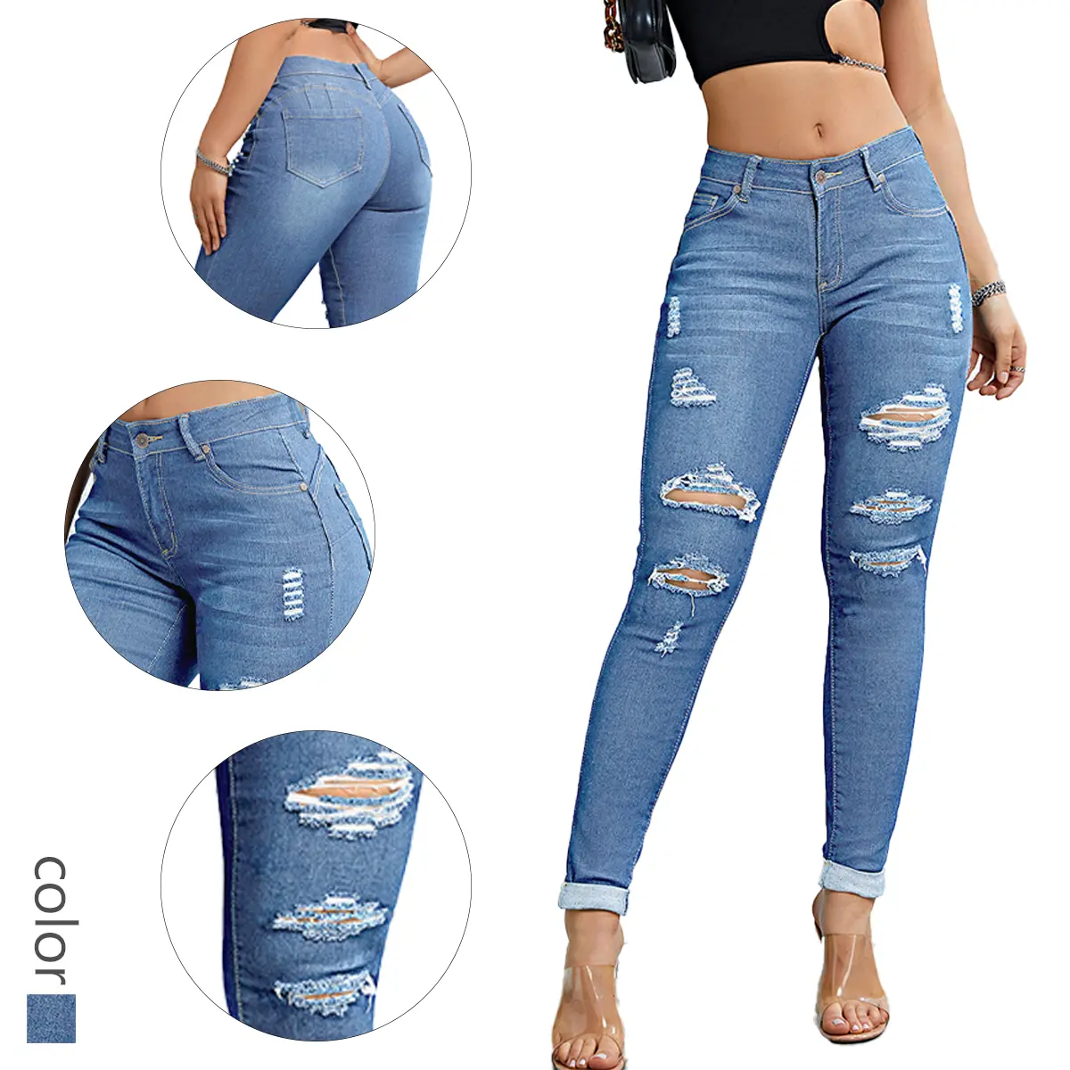 Women's Retro Ripped Skinny Jeans - High Rise Light Wash - TikTok Shop