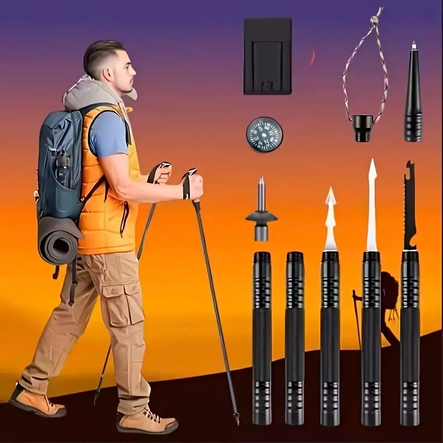 Multifunctional tactical trekking stick, built-in compass and canvas ...