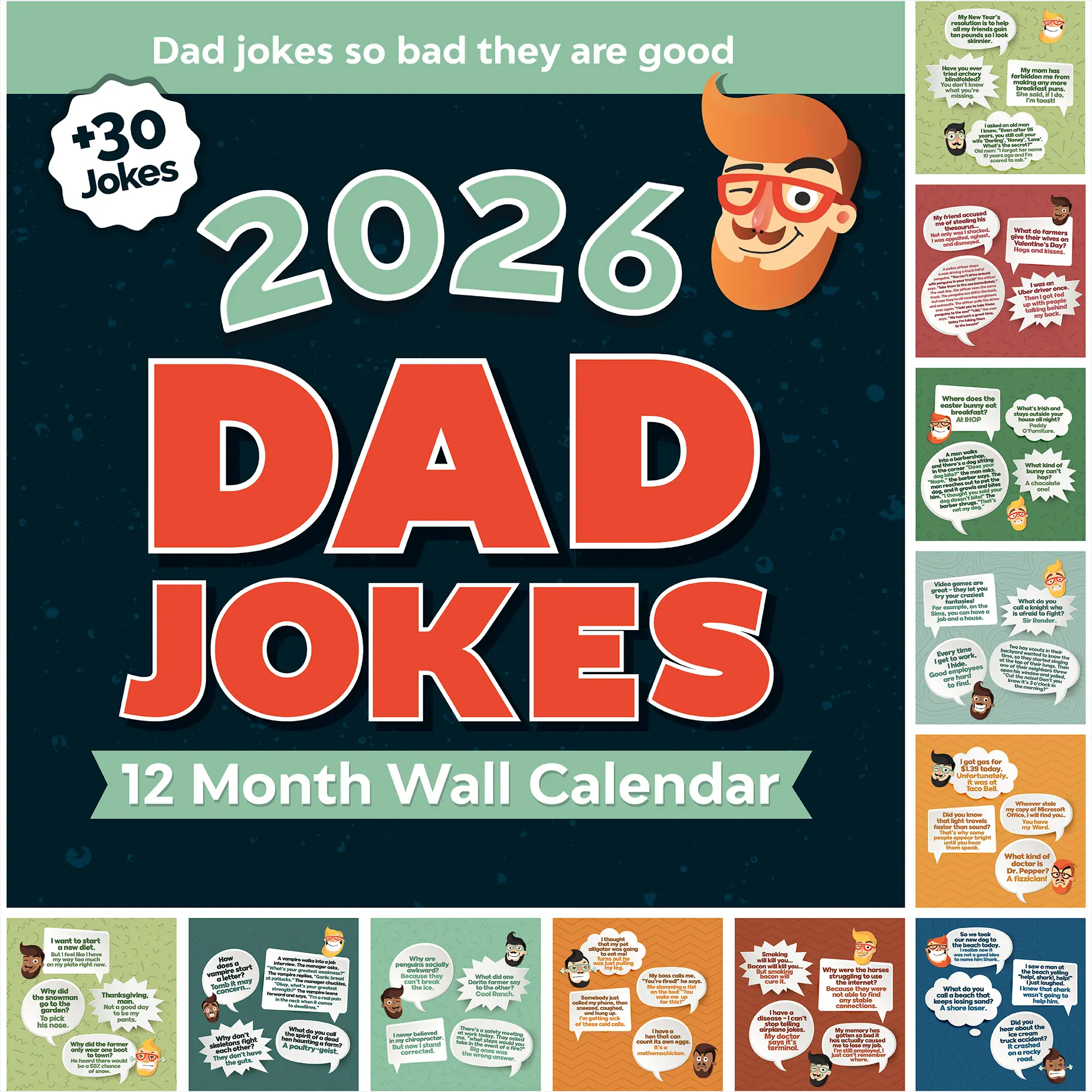 2026 Dad Jokes Wall Calendar - 12 Month Hilarious Comedic Calendar with ...