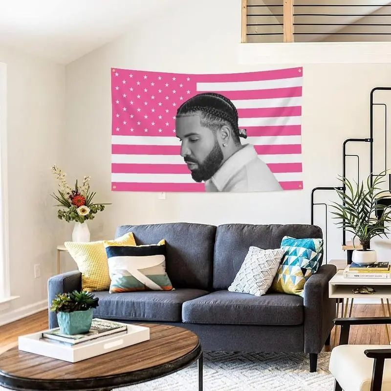 Rapper Drake Pink America Flag Funny Tapestry For Decorate Clubs ...