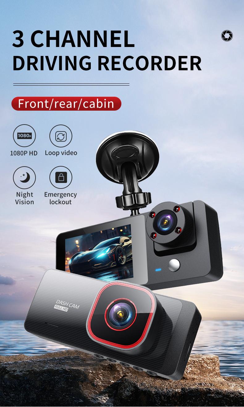 VAVUPO 3-Channel Dash Cam with Front Rear Cabin Video 1080P HD Loop ...