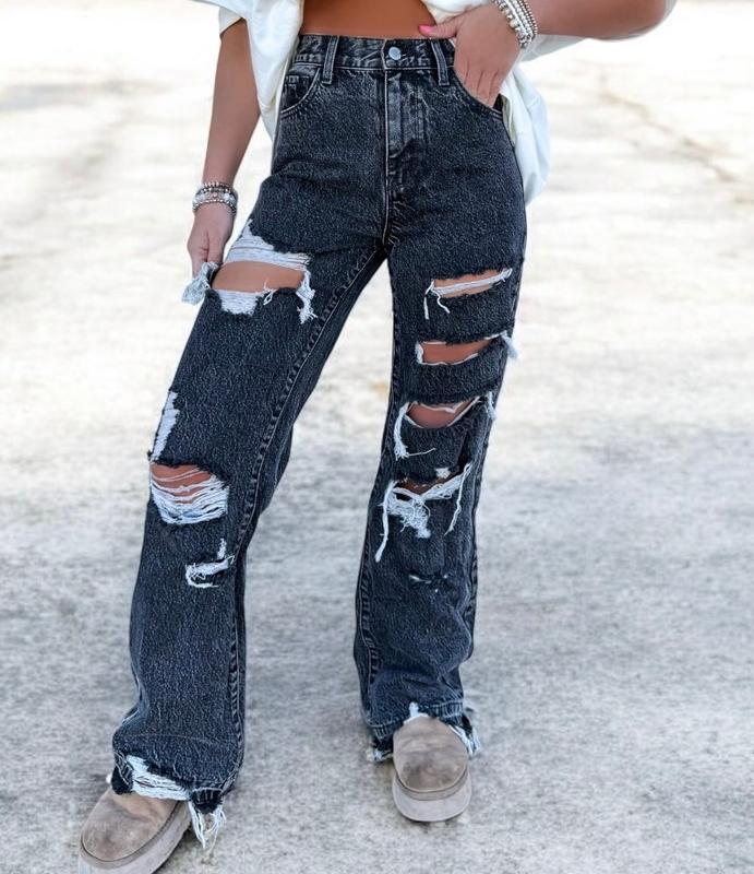 Drunken Nights Distressed Wide Leg Jeans - TikTok Shop