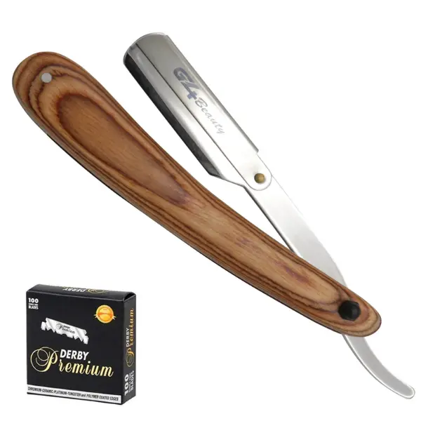 G4 Straight Edge Razor Professional Barber Artifical Wood Handle Blades ...