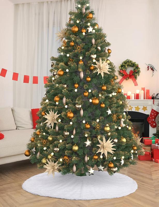 Christmas Tree Skirt, 48 Inch White Faux Fur Xmas Tree Skirt, White ...