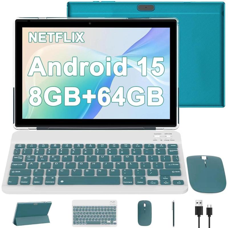 Android 15 Tablet 10.1 Inch 2 in 1 Tablets with Keyboard//Case/Stylus ...