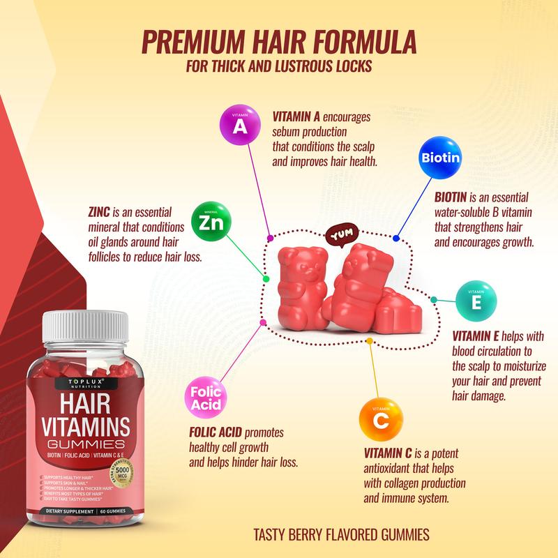 Hair Vitamins Biotin Gummies (5000 mg) Supplement for Hair, Skin ...