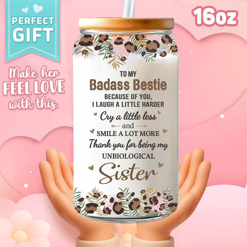 Gift - To My Bestie 16 Oz Iced Coffee Glass Cup With Lids & Straw ...